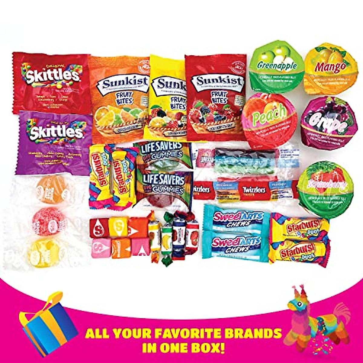 Assorted Candy Variety Pack 5 Pounds Over 200 Pieces, LIFE SAVERS, TWIZZLERS, Skittles, Sweetarts, Individually Wrapped Bulk Box
