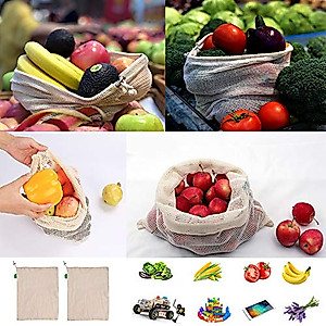 AKOAK 2 Pcs Supermarket Fruit and Vegetable All-Cotton Reusable Shopping Eco-Bag Drawstring All-Cotton Mesh Bag