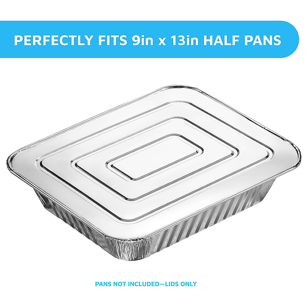 MontoPack Half-Size Aluminium Foil Lids | [50 Pack] | Perfect Fit for 9x13 Roasting Pans | Premium Quality for Baking & Catering | Disposable Food Prep Containers Lids