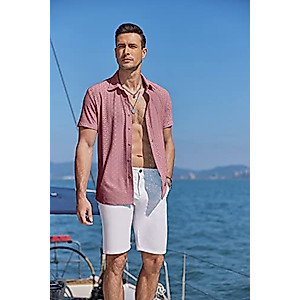 COOFANDY Mens Button Down Beach Shirt Short Sleeve Casual Vacation Shirts Summer Tropical Shirts Tops Dusty Rose