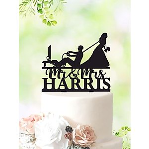 TiTaicor Gamer Wedding Cake Topper,bride pulling groom cake topper,Video Game Wedding Cake Topper,nerd geek love,Gaming Party Supplies for Birthday,Bride,Marry,Wedding,Graduate,Retirement.