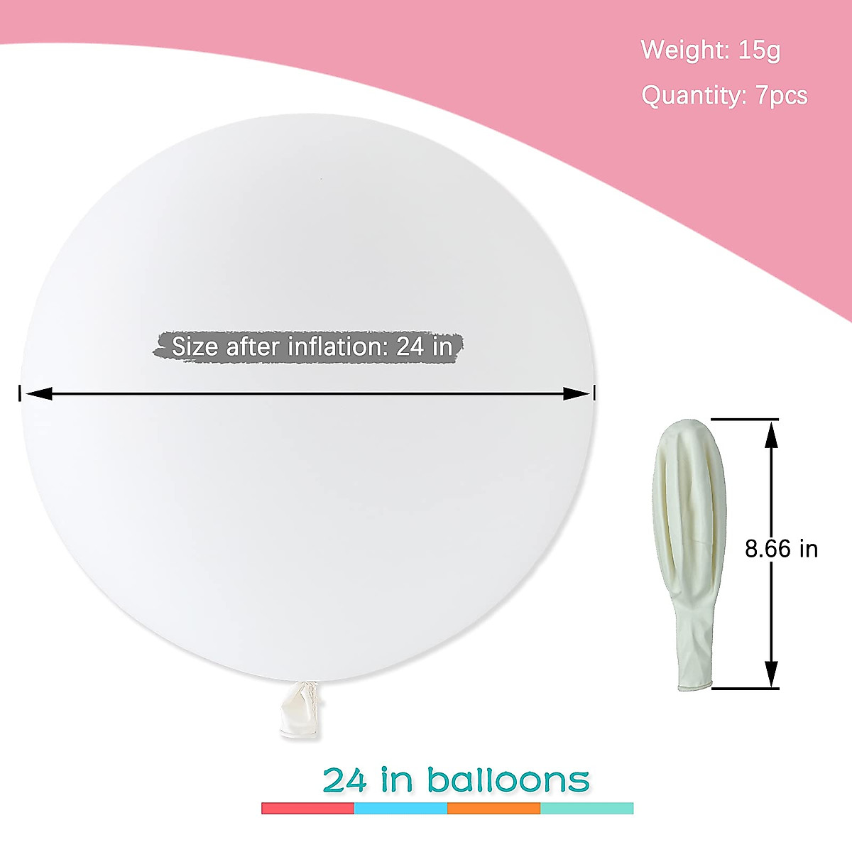 IN-JOOYAA 24 Inch Latex Big Round Balloons 7 Pack White Thick Giant Balloons for Photo Shoot Wedding Baby Shower Birthday Party Decorations