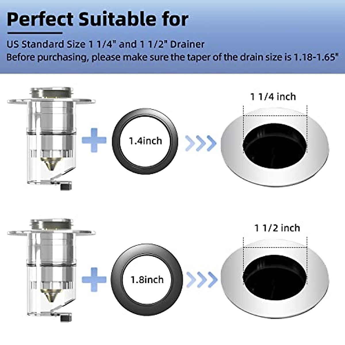 Bathroom Sink Stopper, 3 in 1 Pop Up Kitchen Bathtub Drain Stopper Plug, Sink Strainer for 1.18-1.65", with Shower Drain Hair Catcher Anti-Odor Valve Anti Clogging Bathroom Sink Drain Strainer