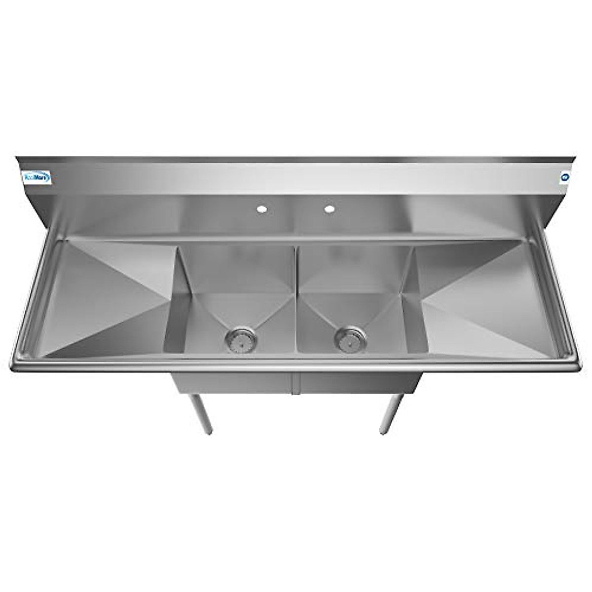 KoolMore 2 Compartment Stainless Steel NSF Commercial Kitchen Prep & Utility Sink with 2 Drainboards - Bowl Size 15" x 15" x 12", Silver,SB151512-15B3