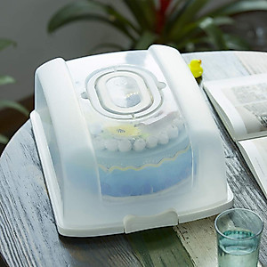 ZOAJU Rectangle Cake and Cupcake Carrier with Collapsible Handles, Portable Pie Carrier for Halloween Christmas