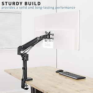 VIVO Heavy Duty Single 17 to 35 inch Monitor Pneumatic Spring Arm Stand, Aluminum Clamp-on Desk Mount, Fits 1 Screen, Max VESA 100x100, Black, STAND-V100G