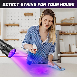 kizplays UV Flashlights, 2 Pack Black Light Flashlights with 12 LED and 395 nm Black Light for Pet Urine and House Stains Detecting, 6 AAA Batteries Included