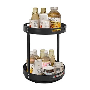 FYY Double Layer Lazy Susan Turntable Cabinet Organizer Spice Storage Rack, 360 Degree Rotating Spice Rack Metal Lazy Susan for Cabinet Pantry Kitchen Countertop Refrigerator Table Storage Black