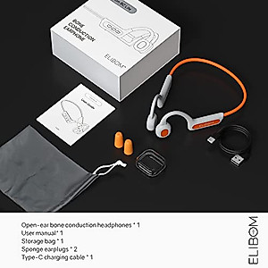 ELIBOM Bone Conduction Headphones Bluetooth 5.3, Extendable to 128GB MP3 Player, Wireless Open-Ear Headphones with Mic, Lightweight Sports Headset for Running/Cycling/Workouts/Climbing, Orange