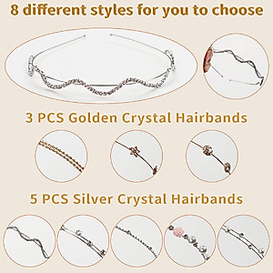 Yxiang 8PCS Crystal Headbands for Women, Pearls Flower Hairbands Fashion Rhinestone Headband Gold Sliver Metal Decorative Headpiece Headdress Kid Girl Women Bride