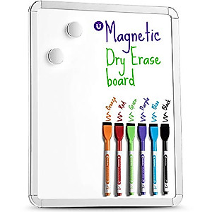 Magnetic Small White Board Dry Erase 11’’x14’’ - Mini Dry Erase Board with 6 Markers, Personal Whiteboards for Refrigerator Wall, Fridge White Boards, Handheld Whiteboard for Little Kids & Students
