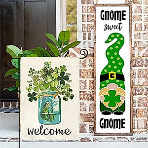 AVOIN colorlife Welcome Watercolor Lucky Clover St Patricks Day Garden Flag Double Sided, Shamrock Jar Yard Outdoor Flag 12x18 Inch