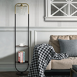 beaysyty Modern Elegant with Double Tray Crystal Floor Lamp for Office Cafe Den Living Room Bedroom,Foot Switch and Black Finish,Crystal Lampshade Arc Floor Lamp