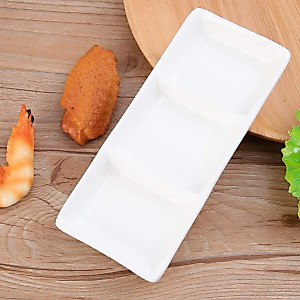 Cabilock White Tray White Tray 8.5 Inch White Ceramic 3-Compartment Appetizer Serving Tray Rectangular Divided Sauce Dishes Seasoning Serving Tray for Dish Soy Sauce Appetizer Fruit Tray Fruit Tray