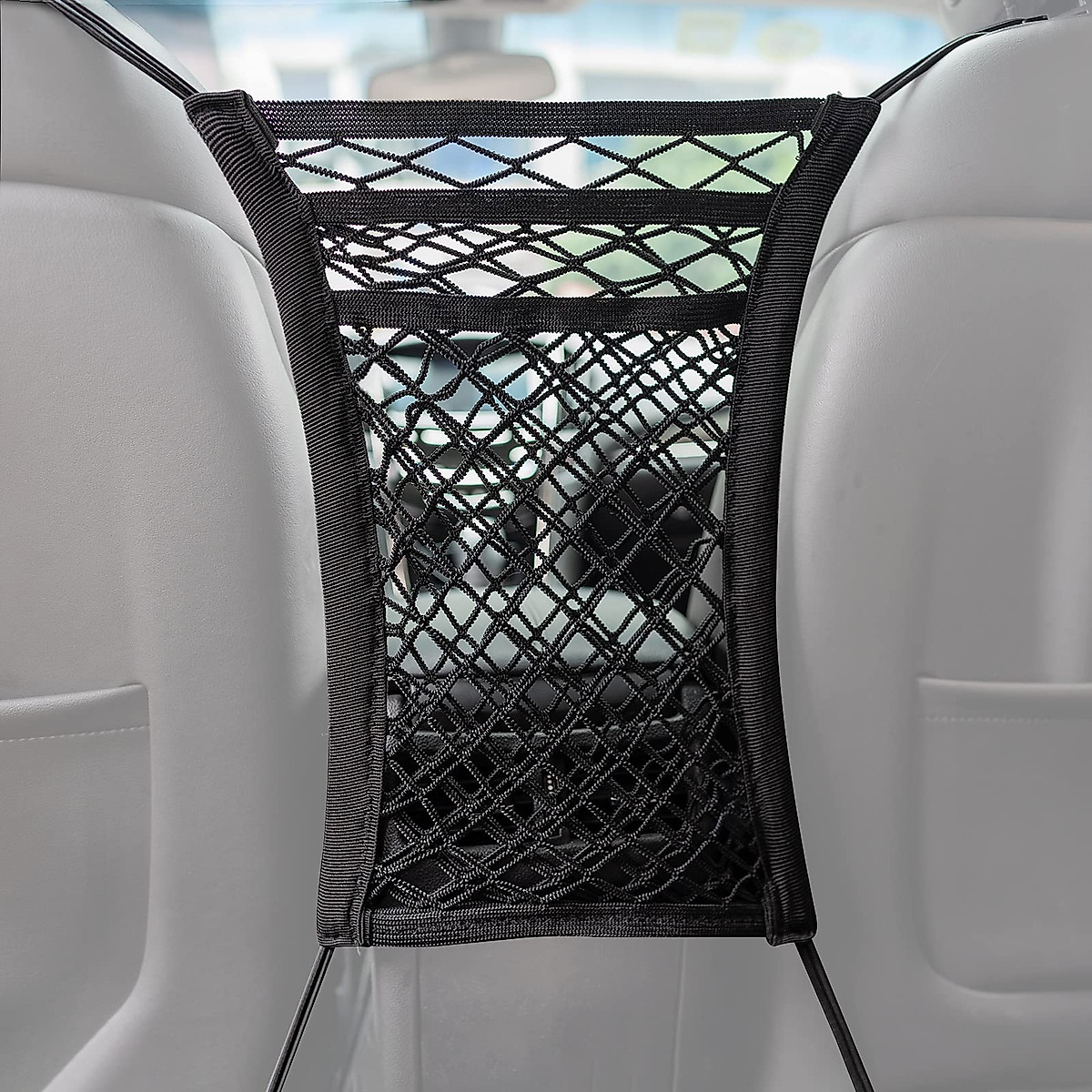 SnowyFox Upgraded Universal 3-Layer Car Mesh Organizer Storage, Car Seat Mesh Pet Child Barrier Storage Net Storage Net for Purse Pets Luggage Barrier Children Kids
