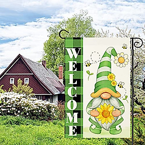 OlaTopia Set of 4 Gnome Seasonal Garden Flags 12x18 Double Sided, Buffalo Plaid Welcome Spring Summer Winter Fall Garden Flag, Vertical Burlap Farmhouse Yard Flags for Home Outdoor Decor