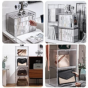 Clear Stackable Plastic Storage Bins with Magnetic Attraction Lid, Dustproof Book & Cosmetic Display Cases, Large Figures Collectibles Showcase, Shoe Box, Protection Organizer for Purse, Handbag, Hat