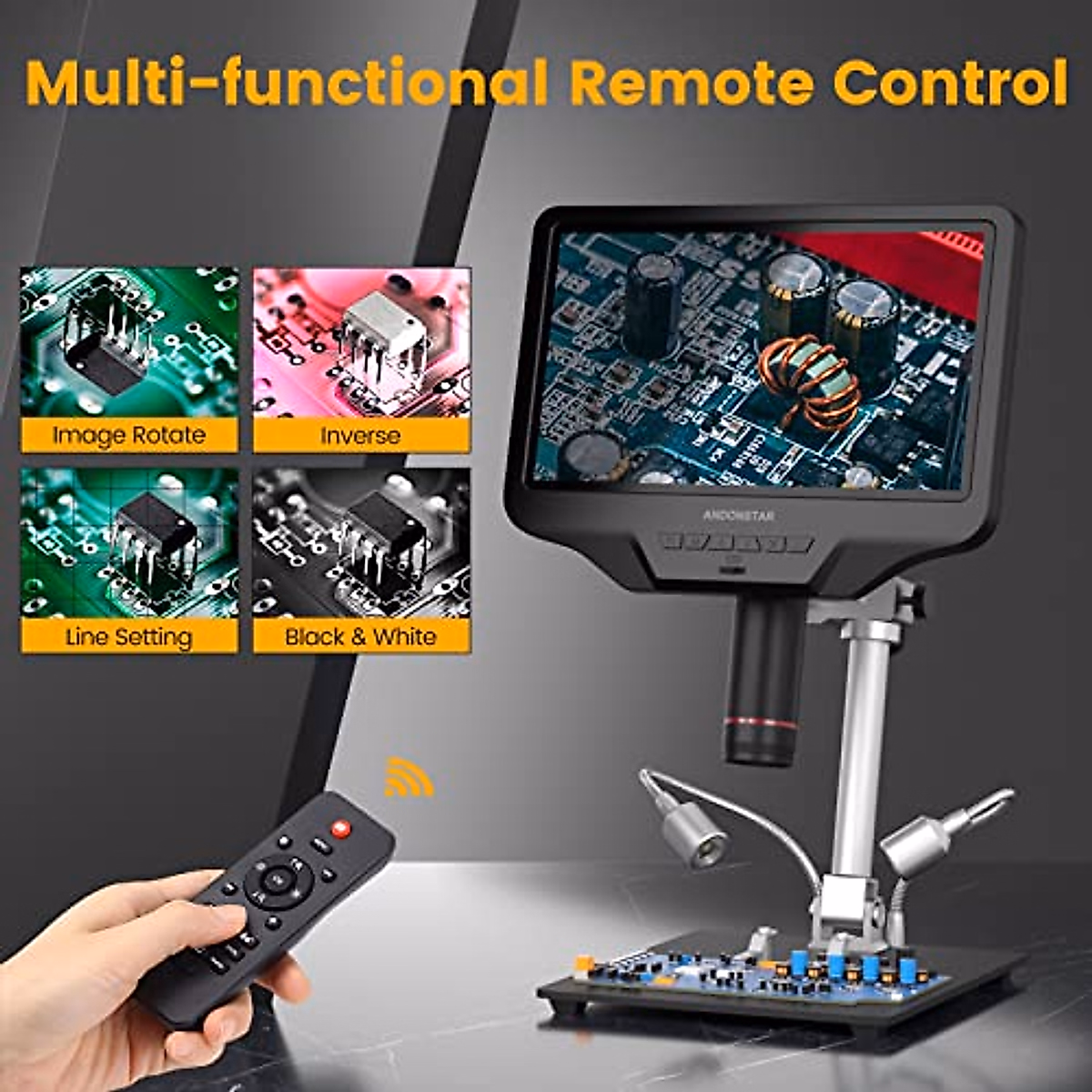 Andonstar AD409-Pro 10.1'' LCD Digital Microscope, HDMI Soldering Microscope Pro Metal Stand, USB Electronic Microscope Inspection Camera for Circuit Board Phone Repair Measure Software Windows PC