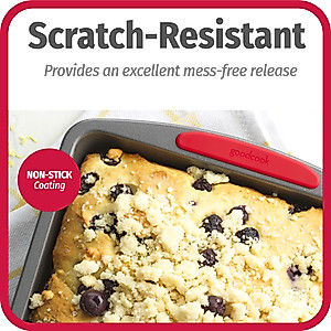 GoodCook MegaGrip 8" x 8" Nonstick Steel Square Baking Pan with Silicone Grip Handles, Gray - Square Baking Pan, Even Heat Distribution, Scratch-Resistant Nonstick Coating, Silicone Grip Handles