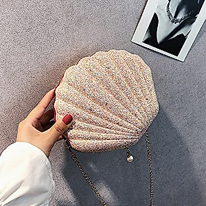 louznse Women Glitter Sequin Seashell Shoulder Bag Cross-body Chain Strap Mermaid Evening Clutch Purse Handbag for Girls