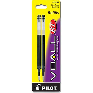 PILOT VBall RT Liquid Ink Refill for Retractable Rolling Ball Pens, Fine Point, Black Ink, 2-Pack (77285)