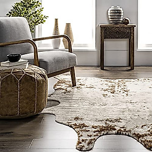 nuLOOM Marcia Machine Washable Faux Cowhide Accent Rug, 3' 10" x 5', Brown
