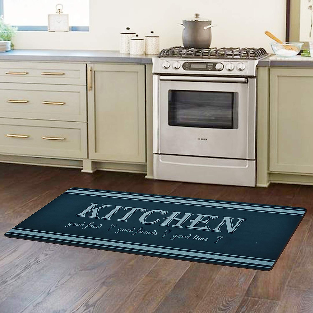 Callerpan Lacomfy Kitchen Runner Rug Non Slip Kitchen Rug Waterproof Rubber Backing Floor Mats Heavy Duty Comfort Standing Mats for Farmhouse Kitchen,Blue 20x48 in