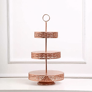 TABLECLOTHSFACTORY 23" Tall Rose Gold 3-Tier Metal Reversible Dessert Cupcake Stand for Wedding Decoration Event