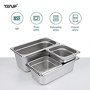 TENUP 6 Pack Anti-Jam Hotel Pans, 1/3 Size 6 Inch Deep, NSF, Commercial 18/8 Stainless Steel Pan，Steam Table Pan, Catering Food Pan