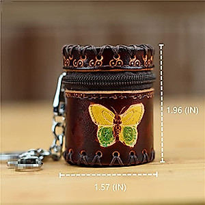Fanyixuan Handmade mini leather bucket bag pendant jewelry box jewelry classification storage box change storage bag personalized bag pendant(Brown and red)
