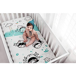 Rookie Humans 100% Cotton Sateen Fitted Crib Sheet: Dive in, Modern Nursery, Use as a Photo Background for Your Baby Pictures. Standard Crib Size (52 x 28 inches)