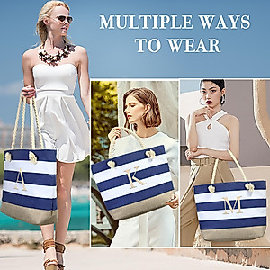 YOOLIFE Monogram Beach Tote Gifts for Women - Mom Canvas Beach Tote Bag Cosmetic Bag Travel Essentials Personalized Birthday Gifts Idea for Her Mom Wife Girlfriend Friend Teacher Bridesmaid Idea M