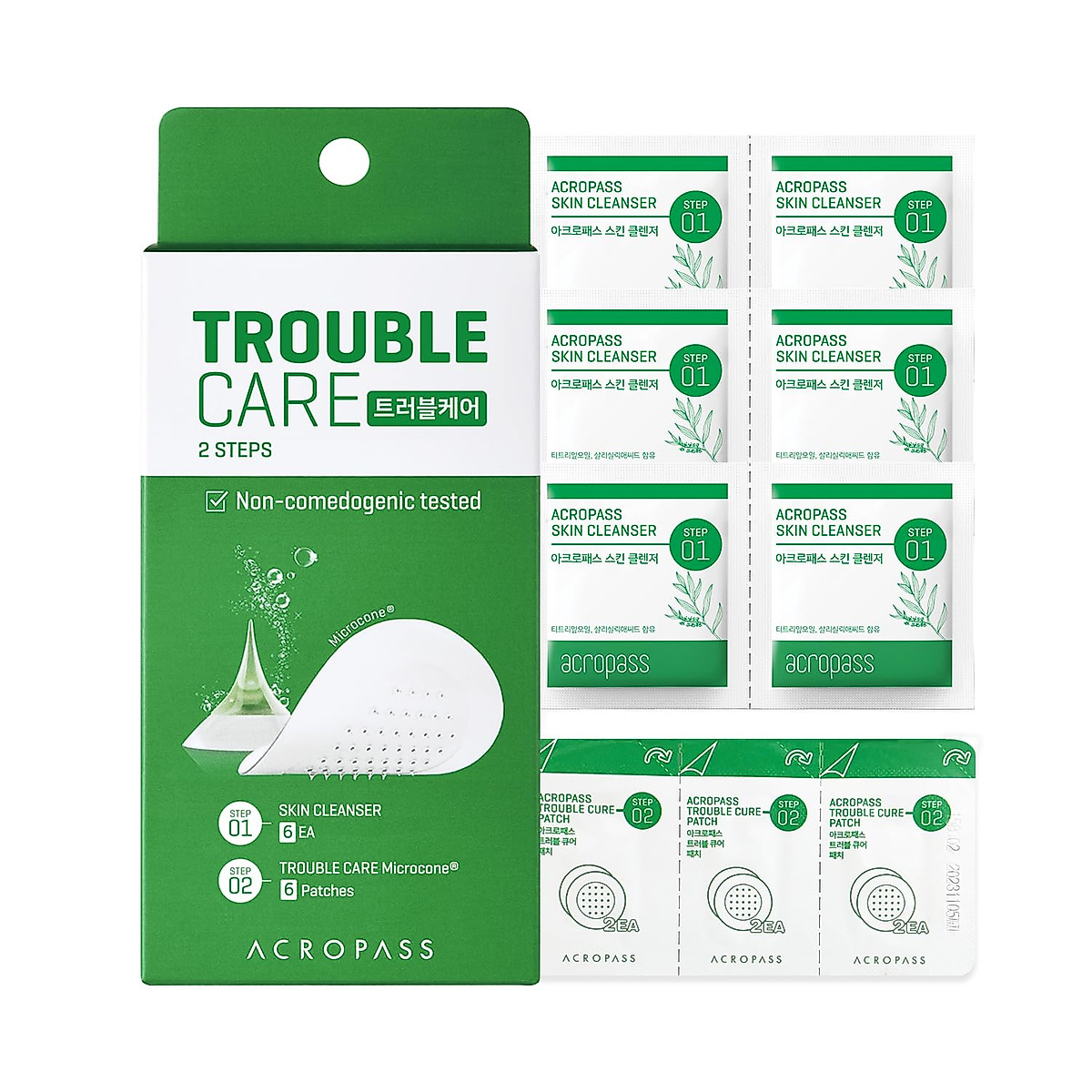 Acropass Trouble Care Microcone Acne Patch for Early Stage Pimple and Zits - Hydrocolloid, Niacimide Pimple Spot Treatment (6ct + 6 Tea Tree cleansers)