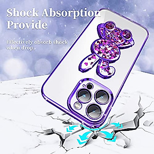 niufoey iPhone 14 Pro Max Case Liquid Quicksand, Cute Plating Rabbit Bling Glitter Liquid Floatng Bling Quicksand Case with Camera Protection,Soft TPU Bumper Protection Cover-Purple