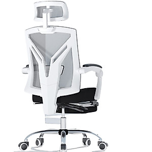 Hbada Ergonomic Office Chair High Back Desk Chair Recliner Chair with Lumbar Support Height Adjustable Seat, Headrest- Breathable Mesh Back Soft Foam Seat Cushion with Footrest, White