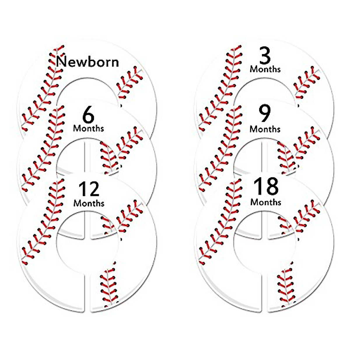 6 Baseball C196 Baby Boy Nursery Clothing Size Closet Dividers (1.25 Inch Rod)