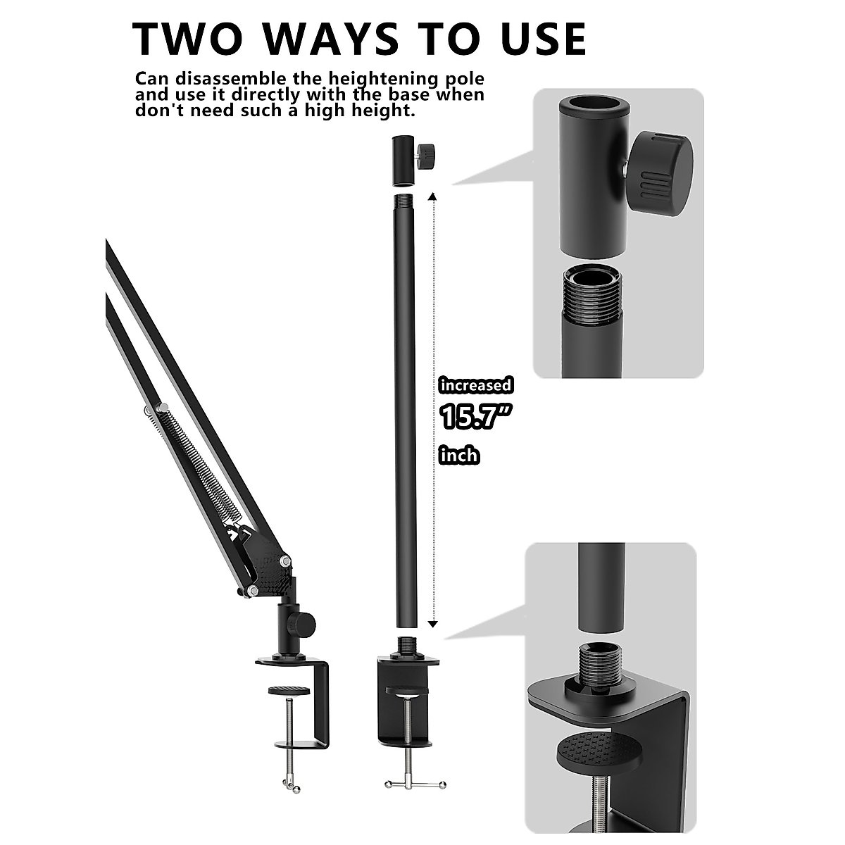 CACENCAN Overhead Camera Mount, 5lb Horizontal Load-Bearing, 360° Adjustable Camera Stand for Desk, Flexible Camera Arm Desk Mount, with Phone Clamp, Tabletop Mount for DSLR Camera/Webcam/Microphone
