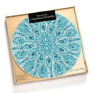 Ocean Fantasy 4mm Heat Tolerant Tempered Glass Lazy Susan Turntable 13" Round Cake Plate, Pizza Stand, Condiment Caddy