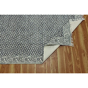 Casavani Hand Made Cotton Dhurrie Floral Blue & Beige Tassel Rug Easy Care Washable Rugs for Doormat Entryway Living Room Bedroom Hallway Balcony 12x15 Feet