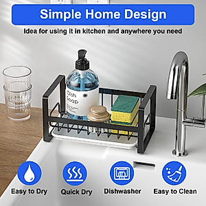MFTEK Sink Caddy Kitchen Sponge Holder, Soap Holder Tray for Kitchen Sink Countertop, 304 Stainless Steel Soap Dispenser Brush Drainer Rack Organizers with Removable Drain Tray