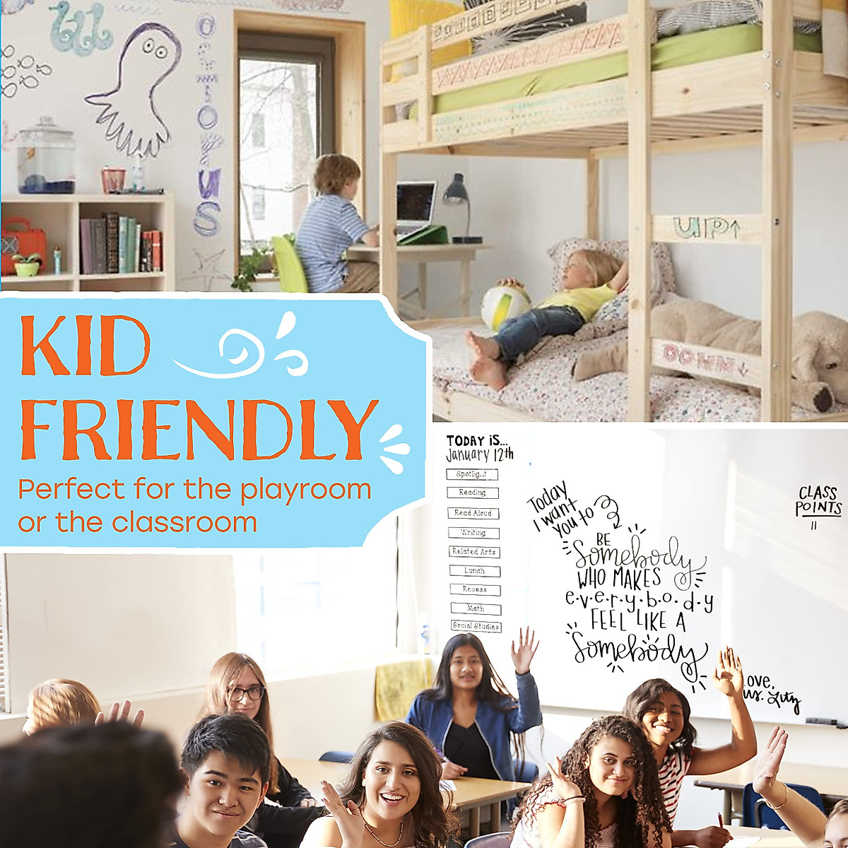 MMFB White Board Sticker Dry Erase, Chalkboard Wallpaper Stick and Peel Adhesive Roll with 4 Ery Erase Chalk Markers for Wall, Tables, Schools, Home (17.8" X 108", 1 Pack)