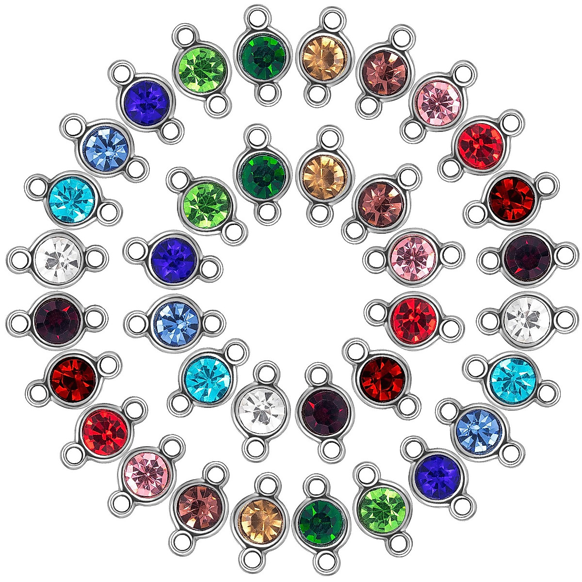 Joez Wonderful 36Pcs Permanent Jewelry Supplies, 12 Mixed Color Double Loops Rhinestone Connector Charm for Earring Necklace Bracelet Keychain Craft Accessories Jewelry Making (12mm)
