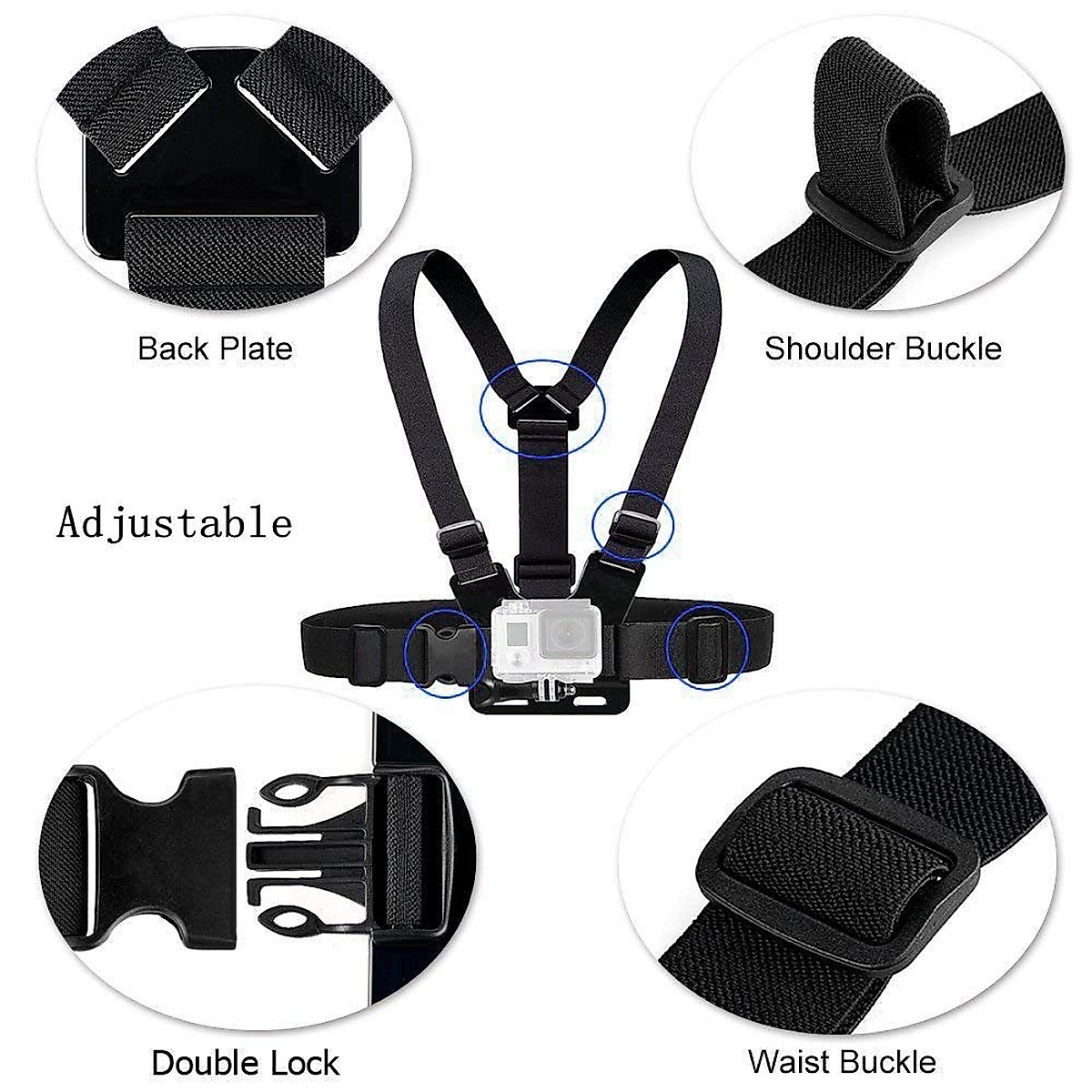 VVHOOY Action Camera Accessories Head Strap Mount Chest Harness Compatible with AKASO EK7000 Brave 4 Brave 7 LE V50X Native/GoPro Hero 12 11 10 9 8 7 6 5/VEMONT/Dragon Touch/HLS/Apexcam/REMALI