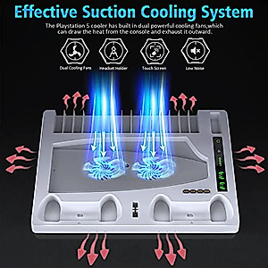 OIVO PS5 Stand with Cooling Fan and Headphone Stand, PS5 Cooling Fan with PS5 Controller Charger for Playstation 5, PS5 Charger with Storage 15 Game