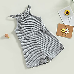 Mubineo Toddler Baby Girl Summer Basic Plain Sleeveless Halter Romper Jumpsuit Overalls Clothes (Grey, 3 Years)