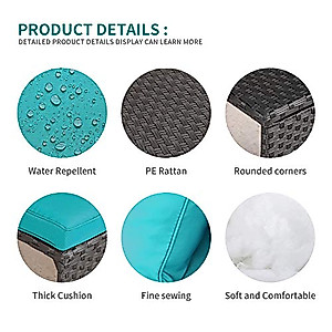 Valita 4-Piece Wicker Furniture Set Outdoor Patio Rattan Conversation Sofa & Armchair with Table Turquoise Cushion