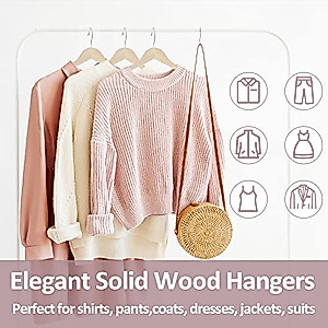 ROSOS Wooden Hangers 20 Pack, Solid Wood Hangers with 360 Swivel Chrome Hook, Smooth Finish & Precisely Cut Notches, Slim Wooden Coat Hangers for Closet, Natural