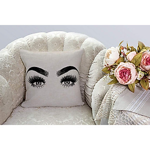 SSOIU Lash Decor Throw Pillow Cover, Woman's Eyes Throw Pillow Cover, Yelashes and Eyebrows Farmhouse Decorative Throw Pillow Covers for Sofa Couch Home Decoration 18x18 inches