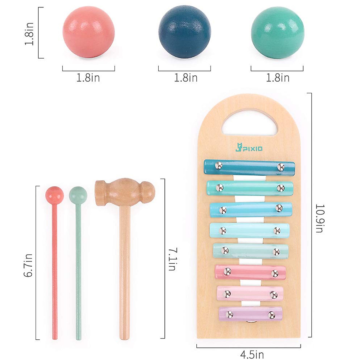 enlitoys Wooden Pounding and Hammer Toy Xylophone and Gear Pounding a Ball Track Game with Hammer Toddler Toys for 3 Year