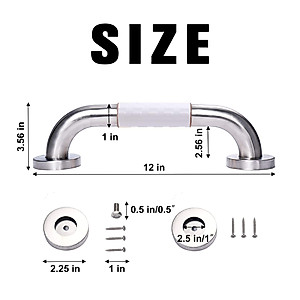 Shower Grab Bar, Grab Bars For Bathtubs And Showers, 12 Inch Grab Bars Anti-Slip Night Vision Luminous Circles For Senior Elderly Bathtub,Toilet, Bathroom,Kitchen,Stairway Handrail, White, 2 Pack